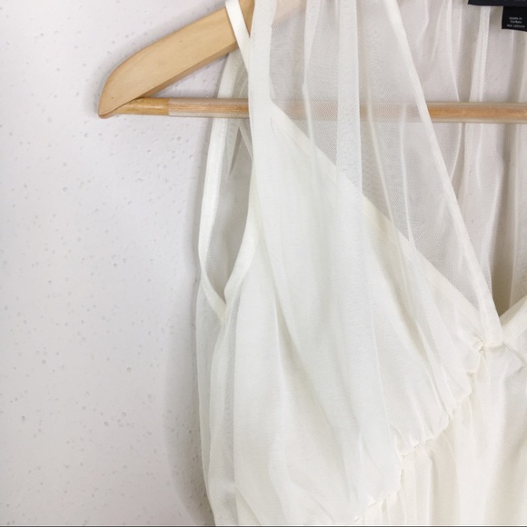 Topshop | Tops | Topshop Cream Sheer Tulle Overlay Bodysuit | Poshmark
